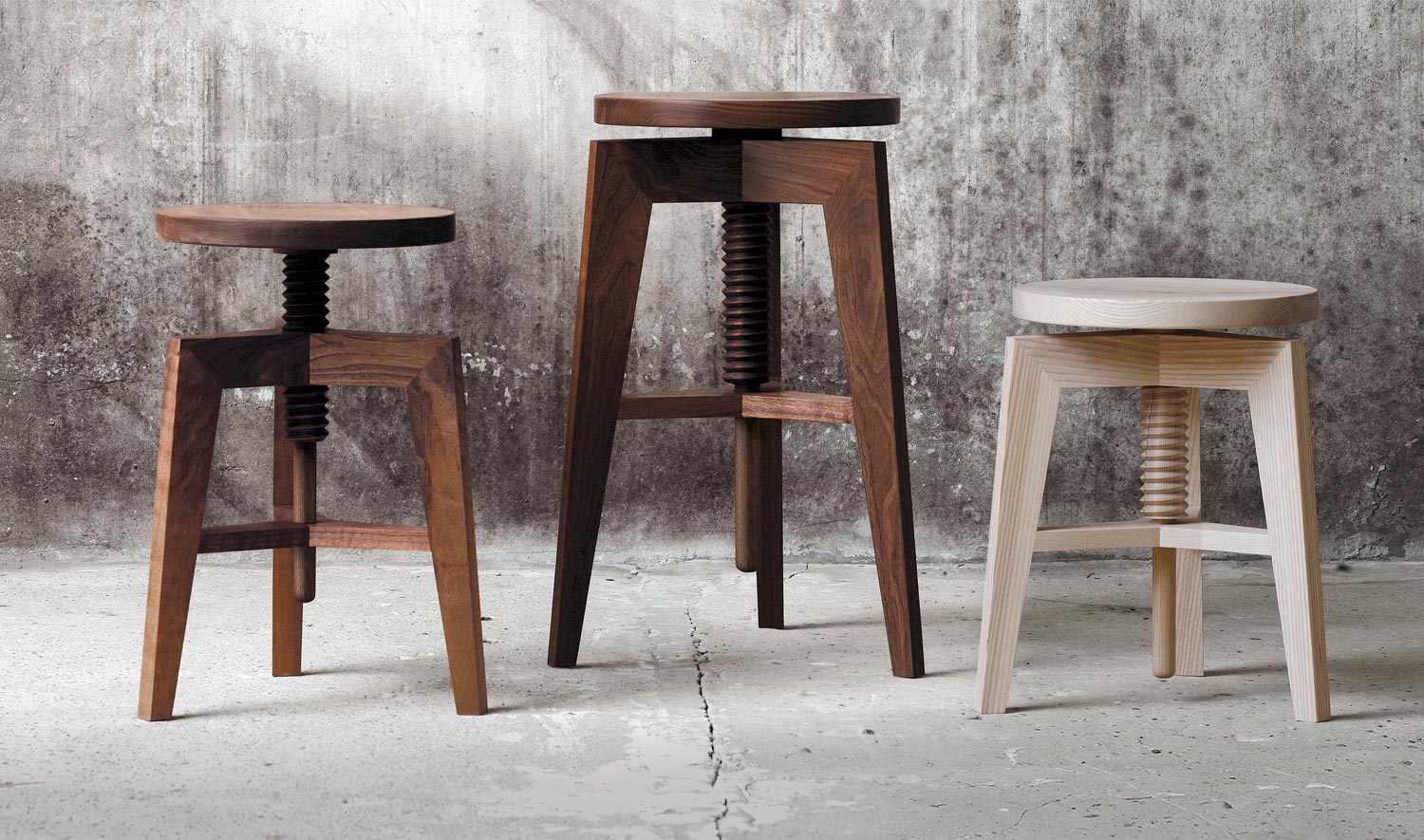 Drehhocker Screw Bench MINT – Massivholz, höhenverstellbar, ohne Metall ...